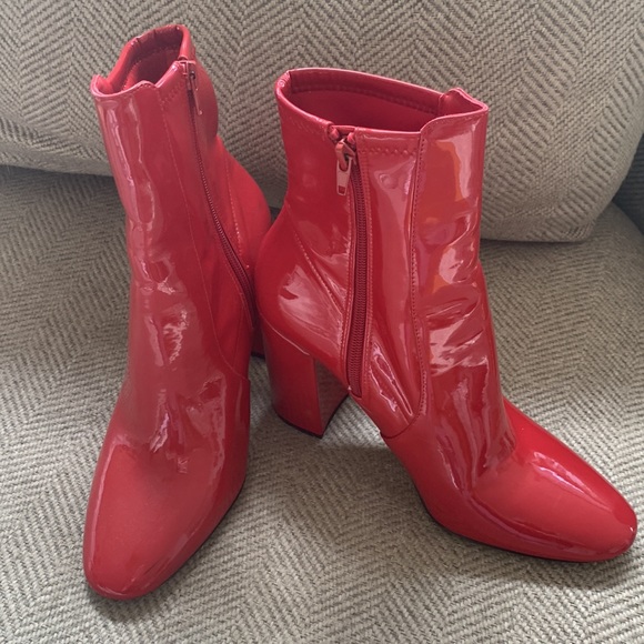 Aldo | Shoes | Aldo Aurelia Red Shiny Patent Leather Ankle Boots Block ...